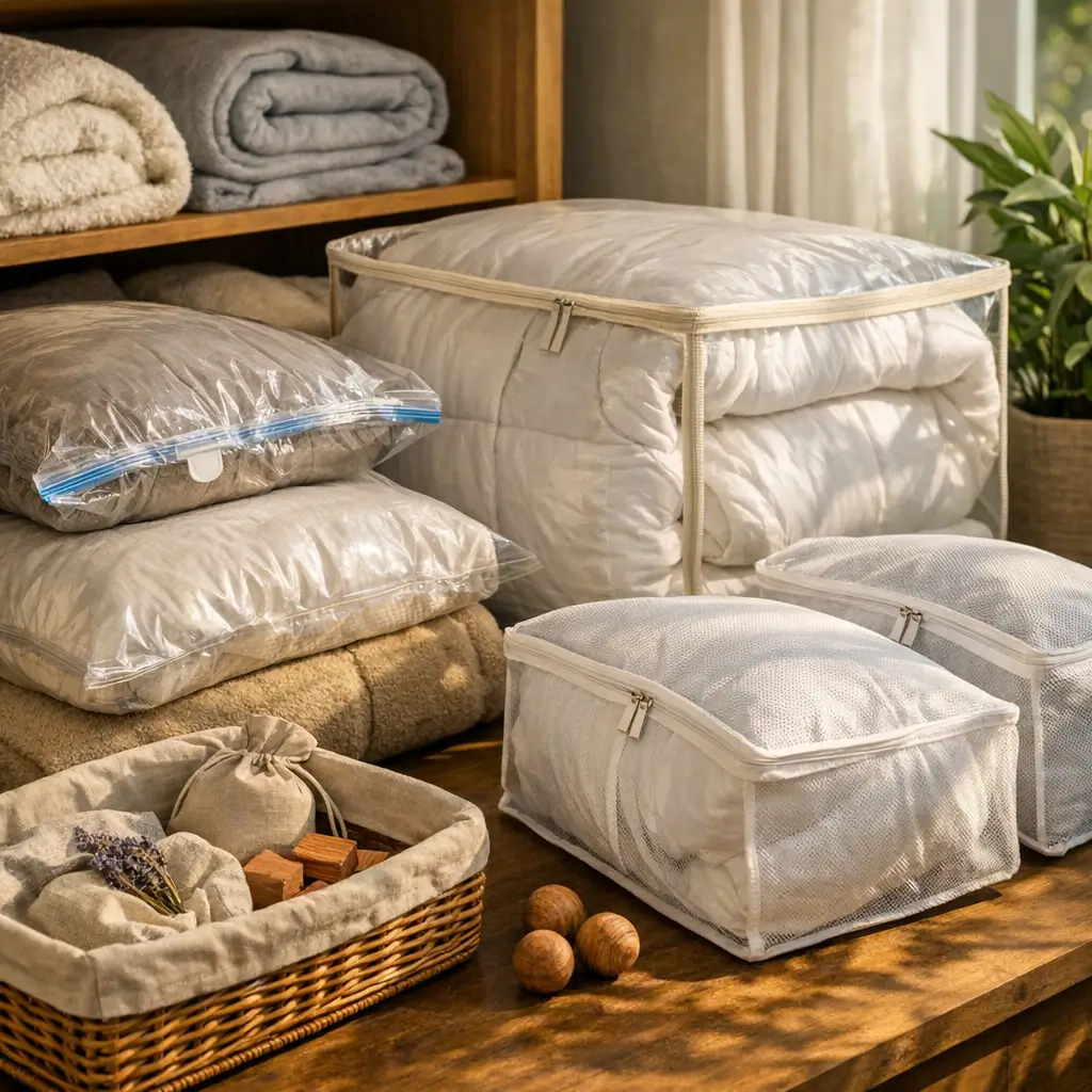 Como guardar edredom, cobertor e travesseiro fora do inverno